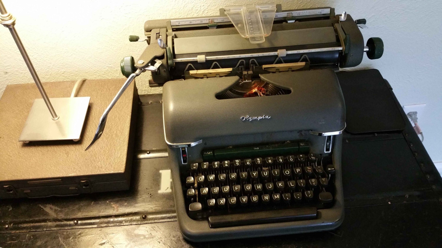 1958 OLYMPIA SG-1 TYPEWRITER – Army green/gray – oldschooltypers