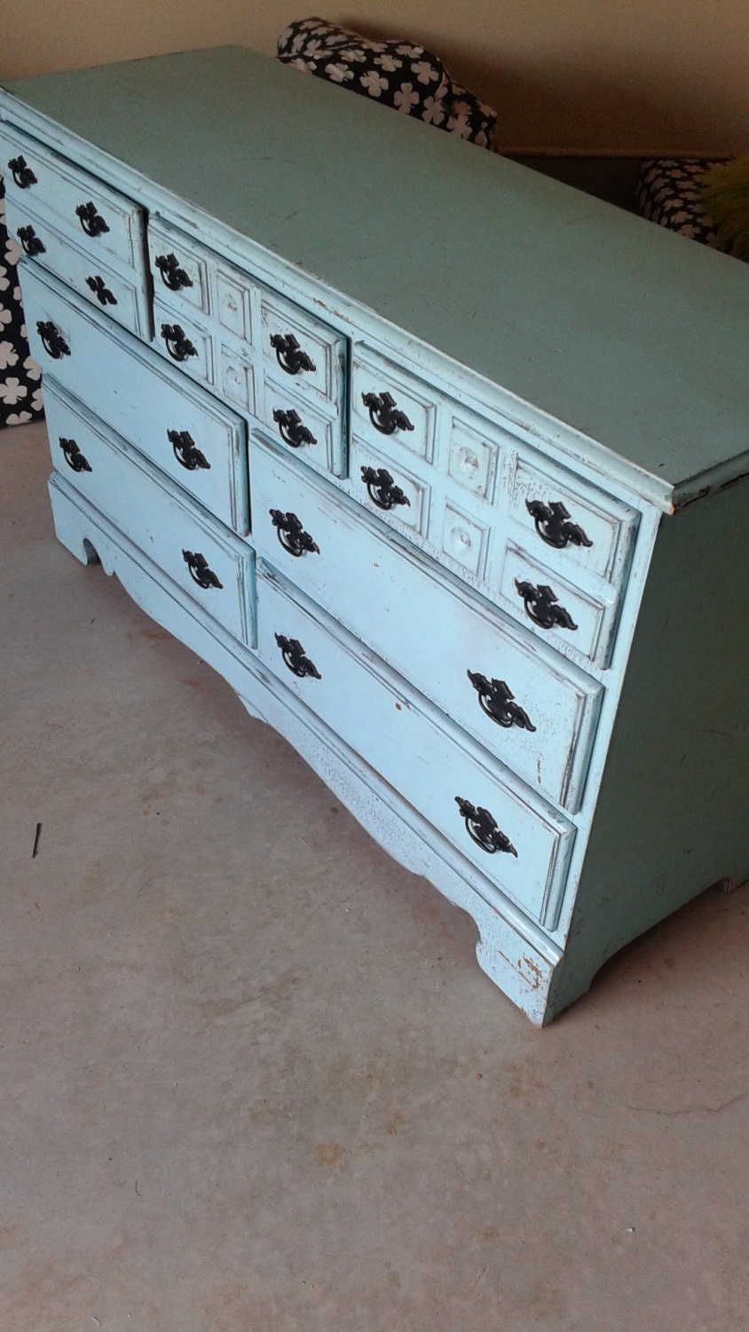 Vintage Turquoise Painted Distressed Dresser Unique Style Retro Classic ...