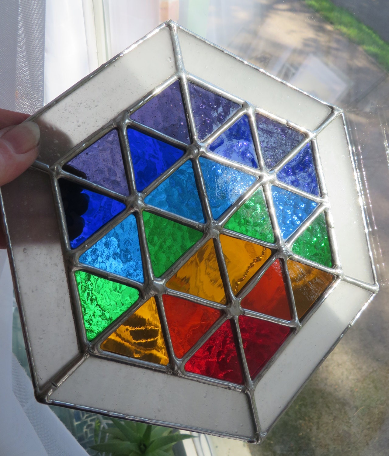 Hexagon Gorgeous Rainbow Stained Glass Suncatcher