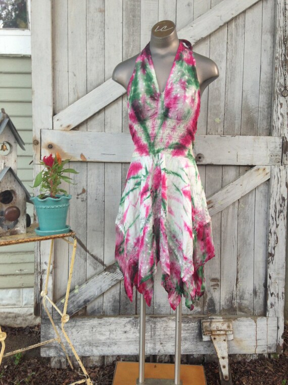 Vintage Halter Dress Tie Dyed Rayon Mini Dress Size By Melsvanity