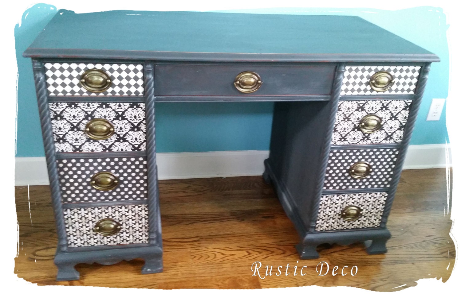 Vintage Black Distressed Repurposed Decoupage Desk – Haute Juice