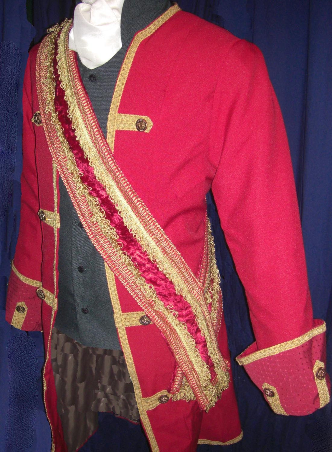 RED VELVET & GOLD Shoulder/ Chest Sash Pirate. Military Royal