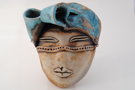 ceramic mask sculpture art clay face fine art wall decor
