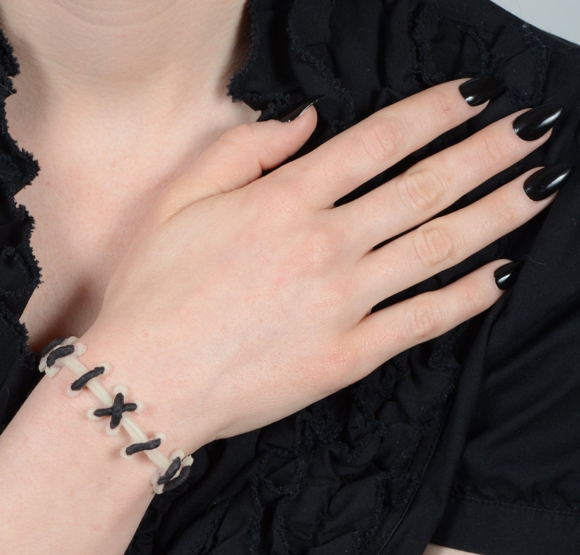 Frankenstein Zombie Bracelet Glow in Dark with black stitch