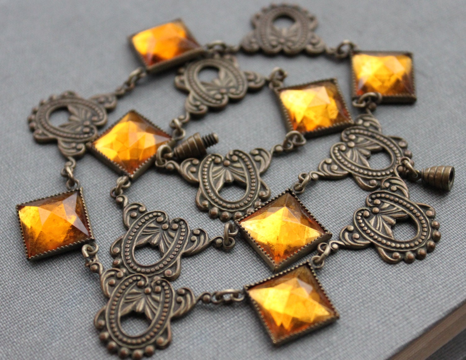 Art Deco Citrine Vauxhall Mirror Glass Necklace