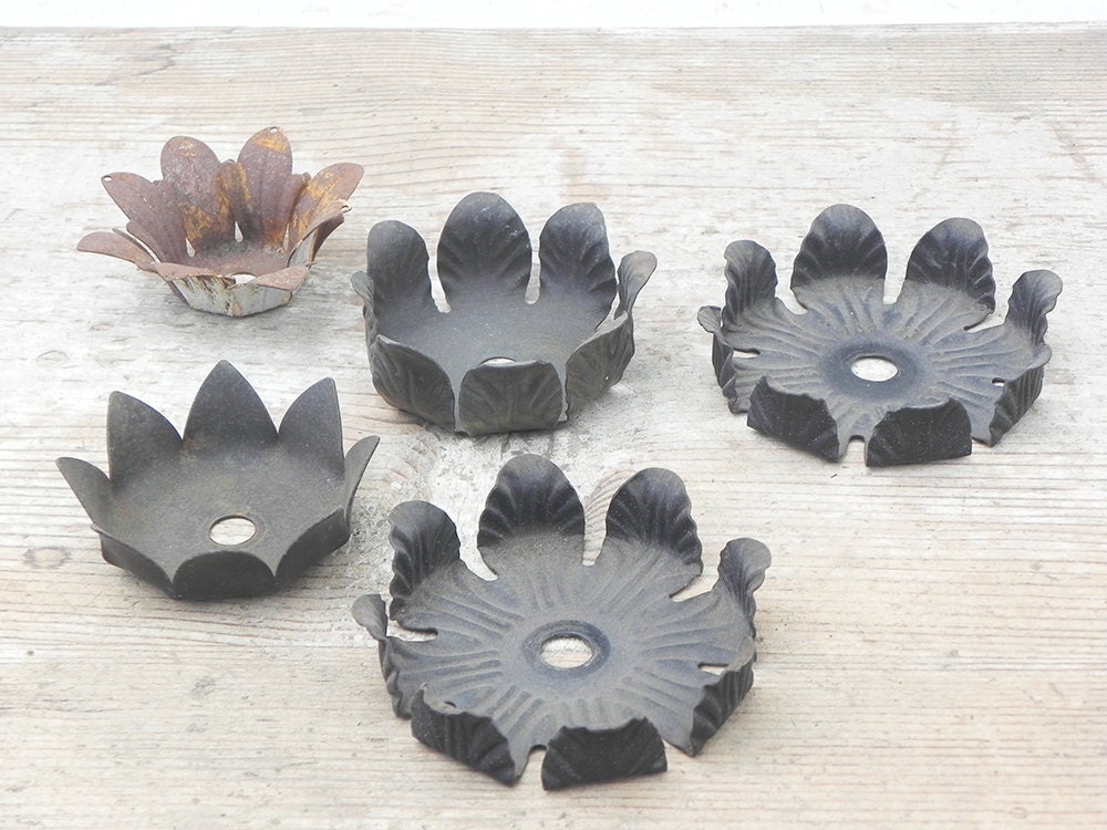 5 salvaged rusty vintage stamped metal bobeches lamp