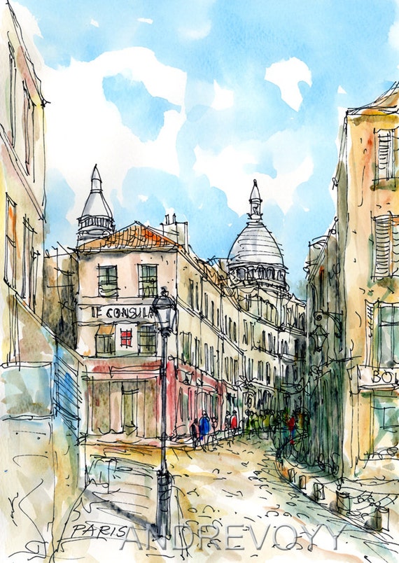 PARIS MONTMARTRE art print from an original watercolor