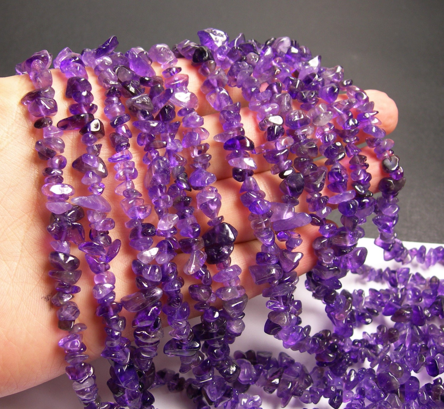 Amethyst chips stone beads -1 full strand - 36 inch - A quality - nice ...