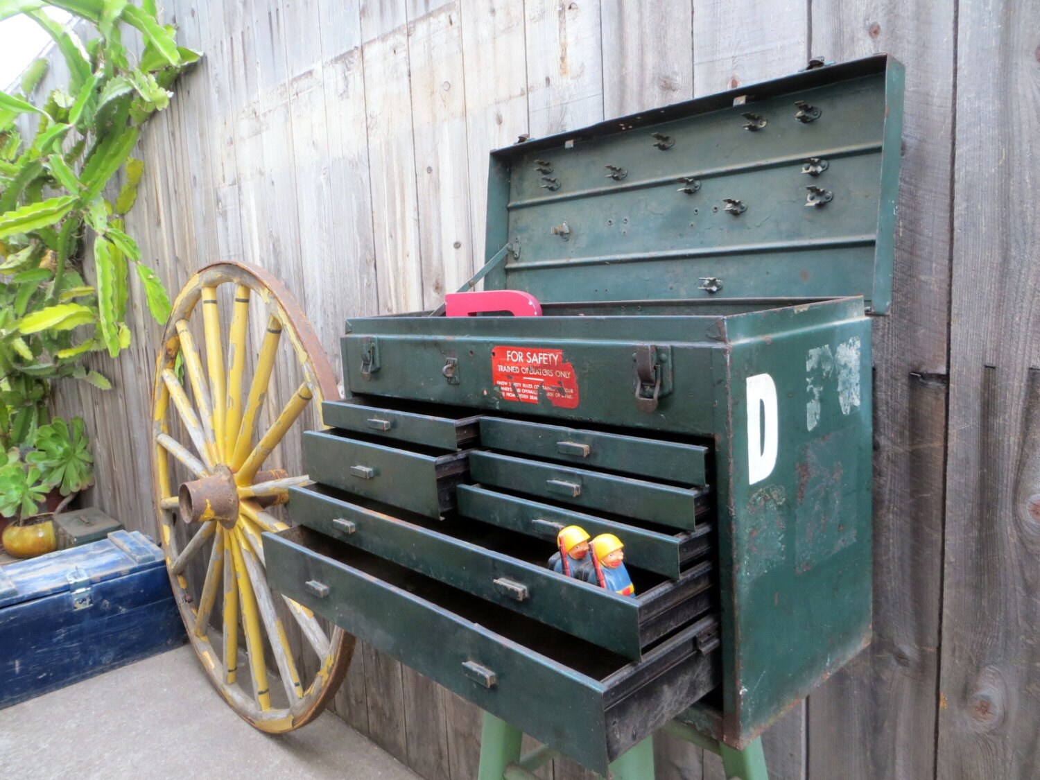 Antique Dark Green Steel Machinist Tool Box / Chest: Industrial 7 ...