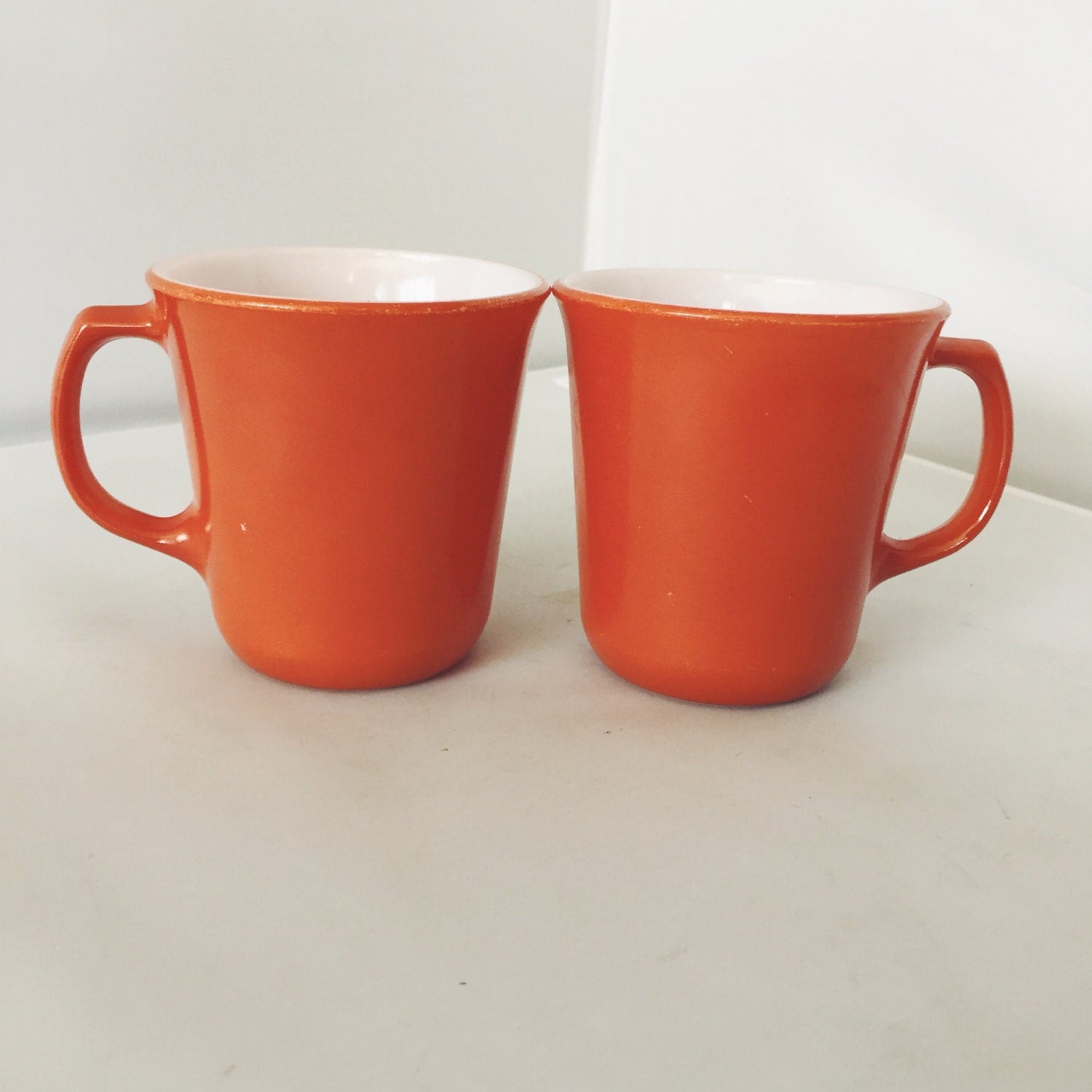 Vintage Pair Burnt Orange Pyrex Coffee Mugs Retro Kitchen Serving Made ...