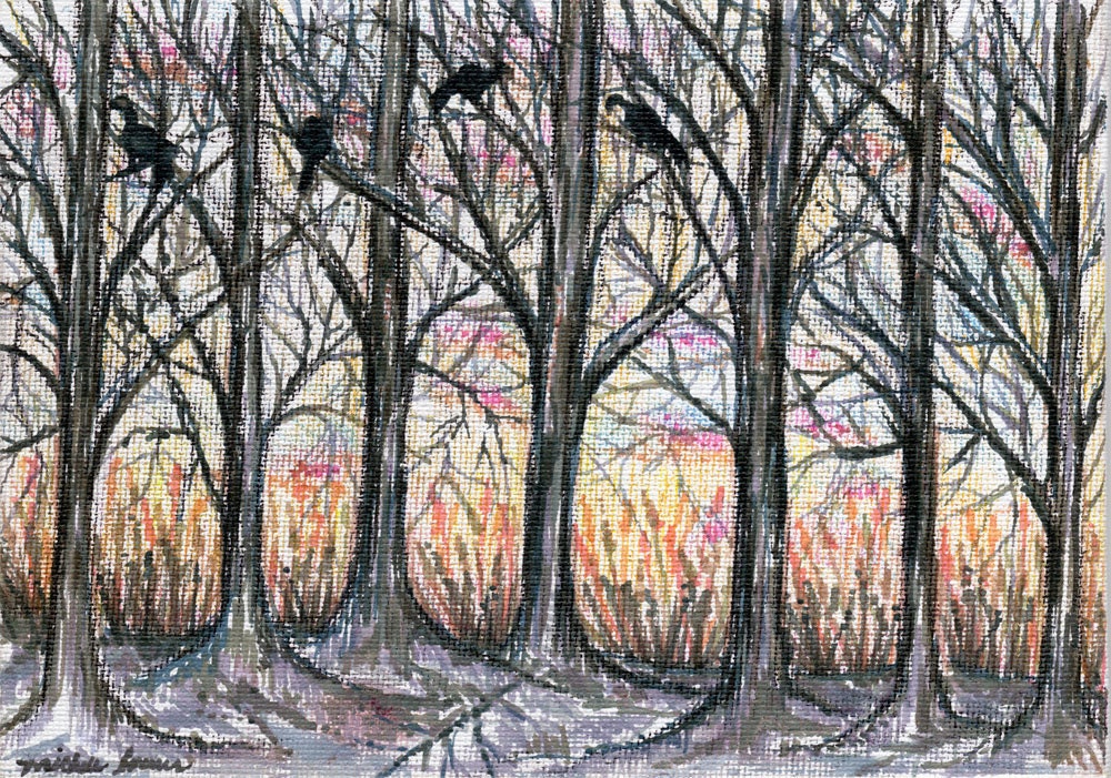 Turkeys in a Tree DRAWING on CANVAS Rustic Wall Decor Art