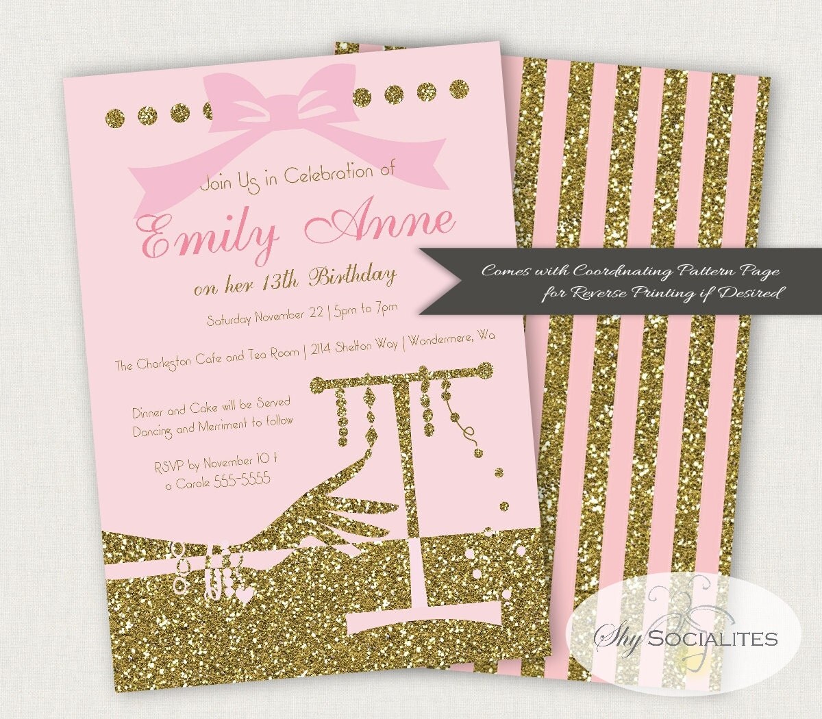 Jewelry Party Invitation Pink and Gold Sweet by ShySocialites