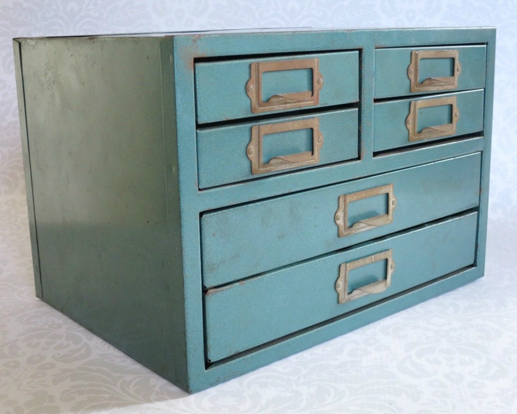 Industrial Small Parts Storage Chest – Mid Century Teal Green Tool Box ...