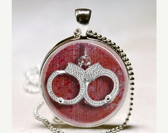 Diamond Handcuffs Necklace Glass Bezel Art Pendant with Ball Chain ...