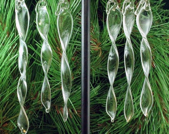 Items similar to 6 Beautiful Crocheted Spiral Icicles (clear) on Etsy