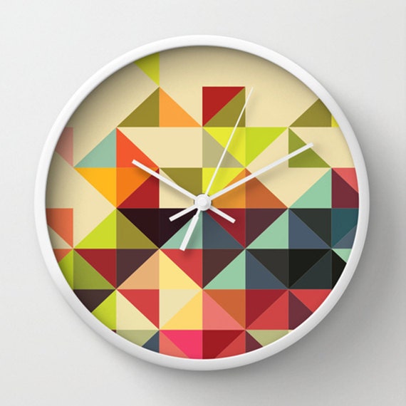 Triangles Wall clock Multicolor Triangles Retro Wall Clock