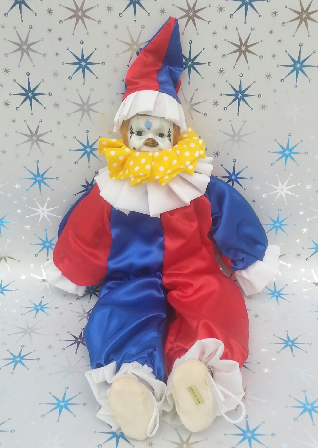 Vintage 1980s Clown Doll Circus Porcelain China Head Hands And