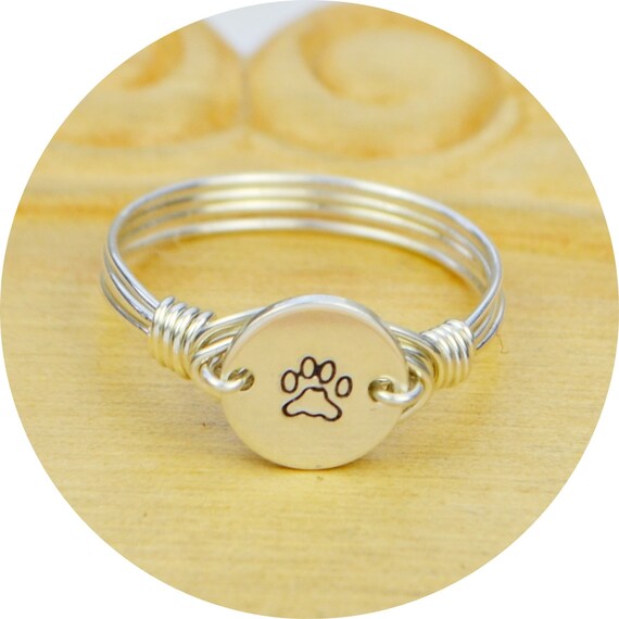 Paw Print Ring Hand Stamped Sterling Silver Filled Tiny Ring