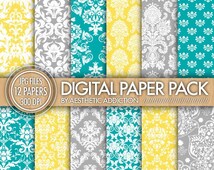 Popular items for teal yellow gray on Etsy