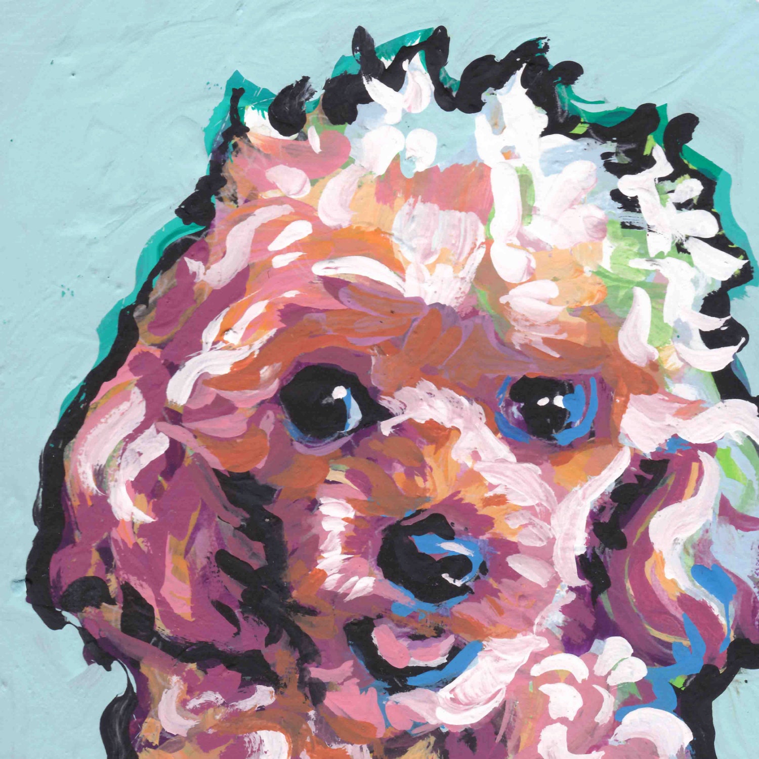 toy poodle colorful art print of pop dog painting bright