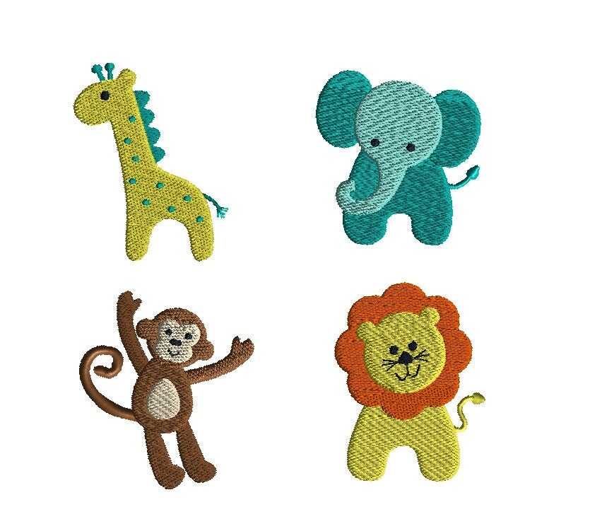 Mini Jungle Animals Machine Embroidery Designs-INSTANT