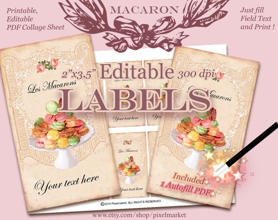 Editable Labels French MACARON Printable Gift Tag by pixelmarket