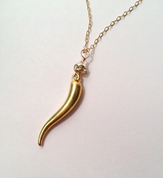 Italian Horn Necklace, Italian Horn Gold Necklace, Gold Italian Horn ...