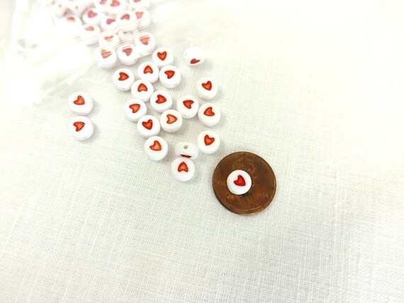 Heart Bead 50 pieces Round Bead Spacer White by FleaMarketMuse