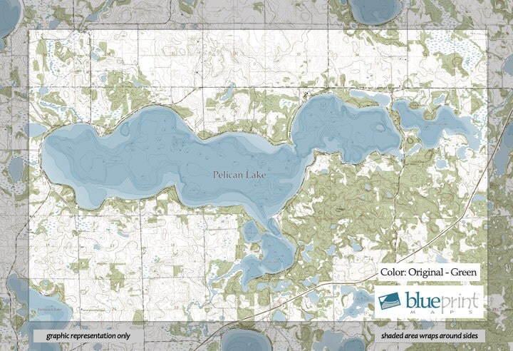 Pelican Lake Canvas Lake Map Standard Quality