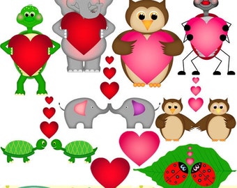 SALE 30% OFF - Valentines animals clip art set. INSTANT Download for ...