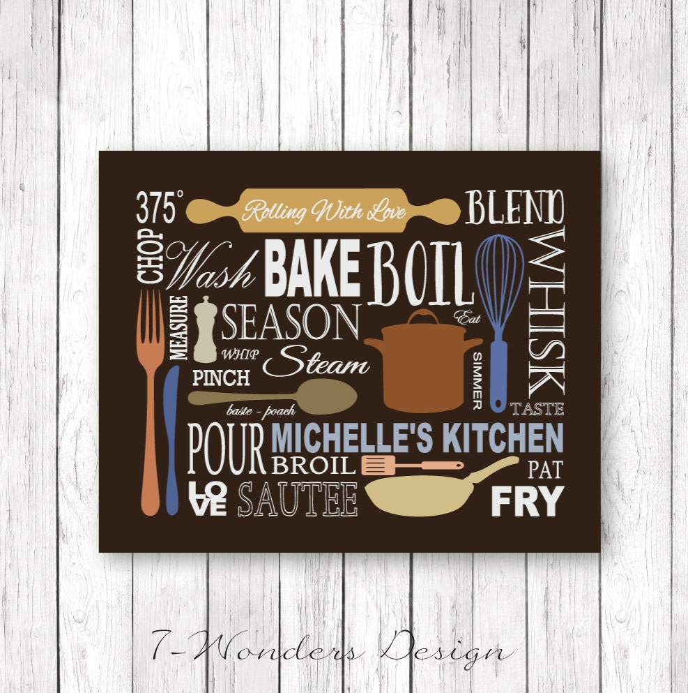 Kitchen Art Personalized Prints Subway Art and Utensils