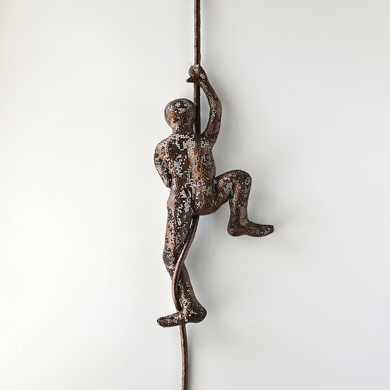 Wall hanging Climbing man on rope home decor Metal by nuntchi