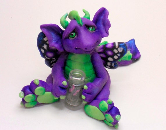 Adorable purple polymer clay baby dragon Tyrian