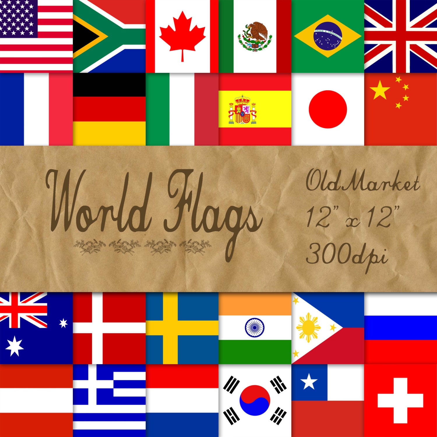World Flags Digital Paper Flags of the World Digital by OldMarket