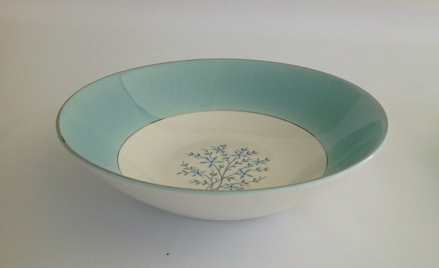 Cavalier EGGSHELL Vegetable Serving Bowl, Aqua Silver and Floral ...
