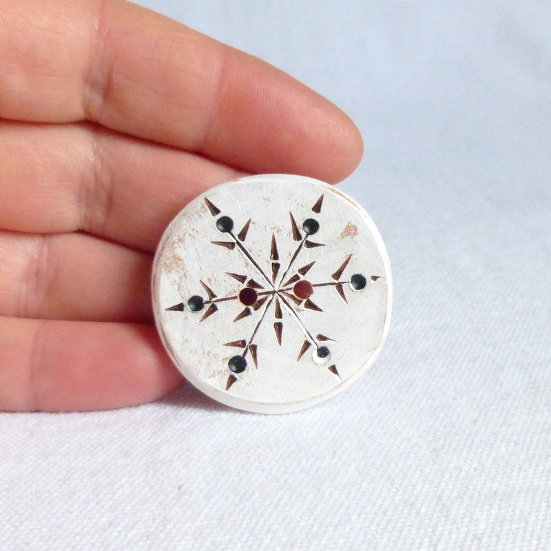 Extra Large Snowflake Button Entirely Handmade Wood Button