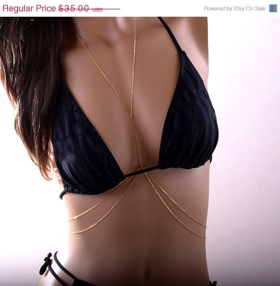 Ibiza Gold Body Chain Delicate Bikini Necklace By Foressti On Etsy