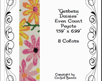 Peyote Bracelet Pattern Daisy Flower Design by CinfulBeadPatterns