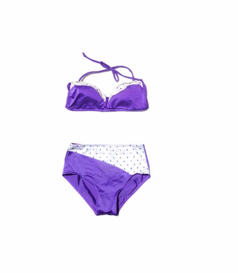 80s purple polka dot bikini . DEADSTOCK . collar design. sweetheart ...