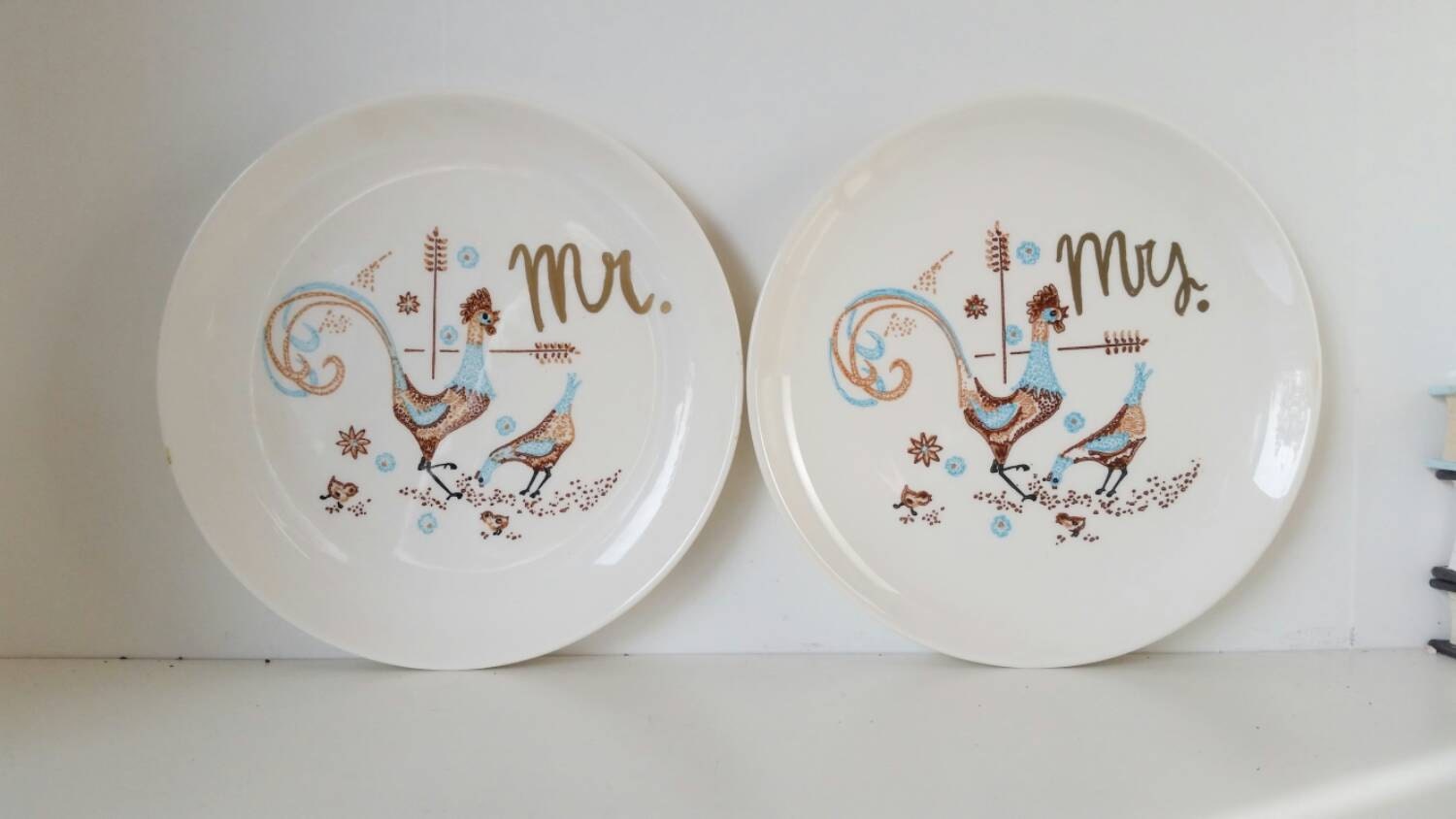 Vintage set of Mr and Mrs plates, Mr and Mrs, plates, vintage plates ...