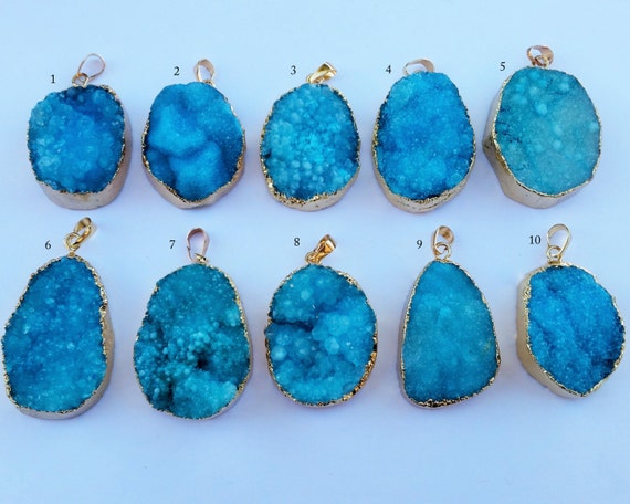 Blue Druzy Pendant Blue Geode Pendants DIY Jewelry Gold