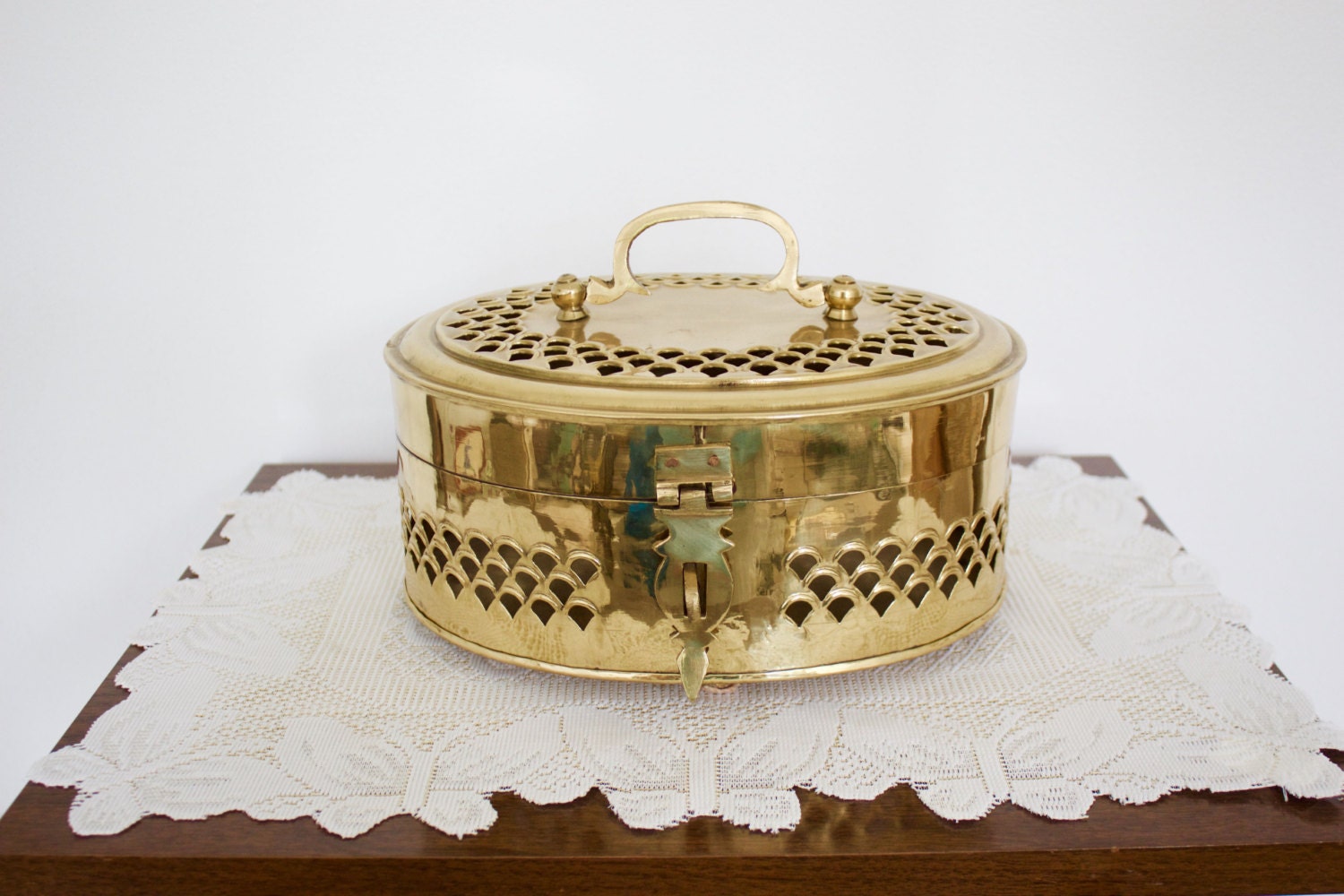 Large Vintage Trinket Brass Box Jewellery Mid Century Hollywood Regency ...