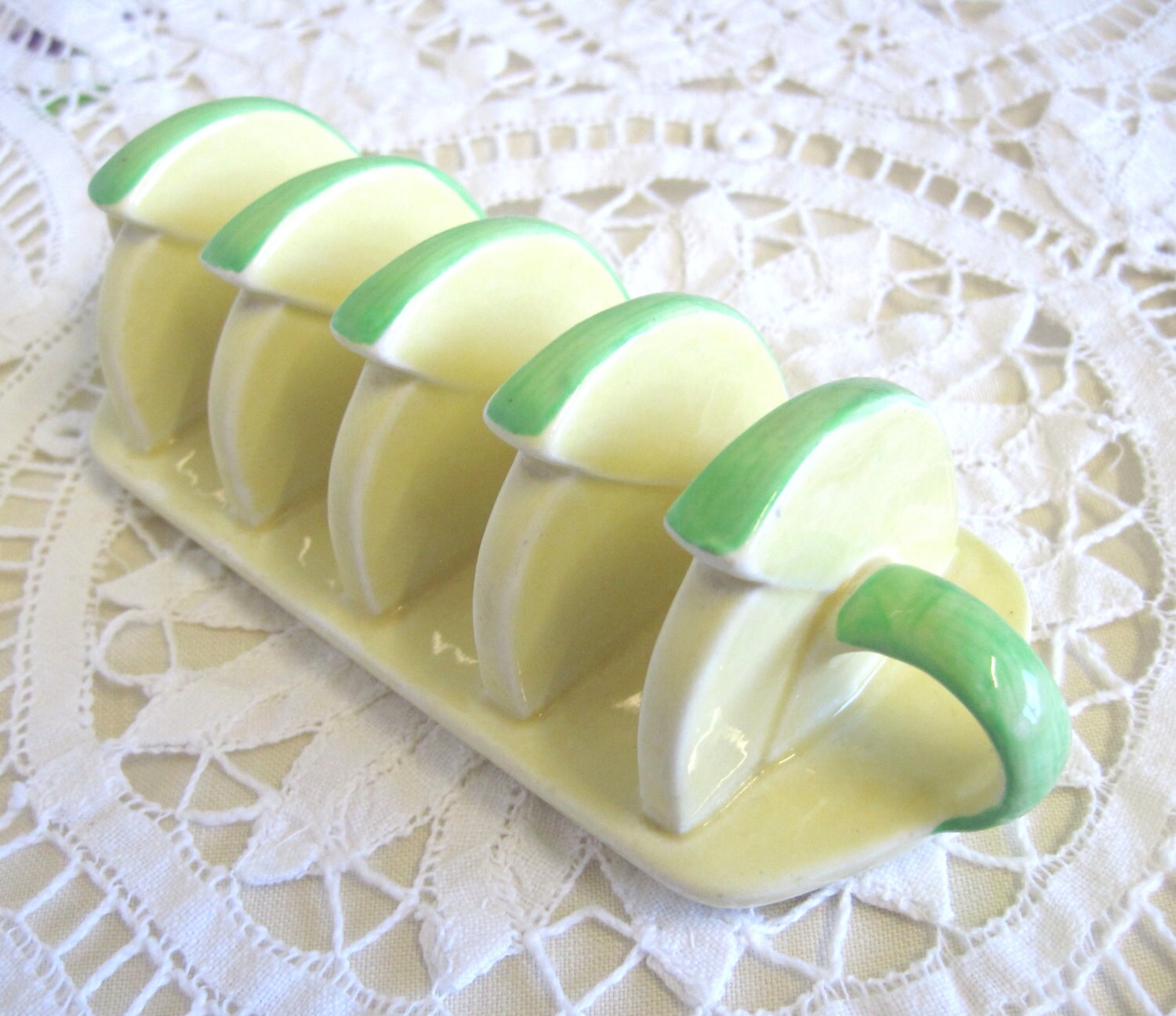 Vintage Carlton Ware China Toast Rack, Art Deco, Green and Yellow ...