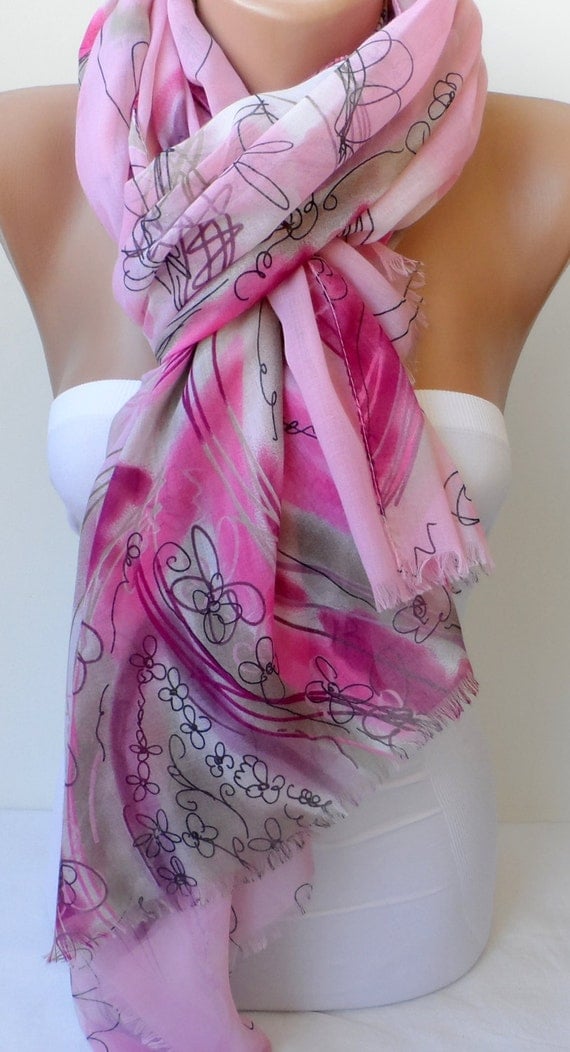 ON SALE...Colourfull Cotton Scarf in Pink Spring by elegancescarf
