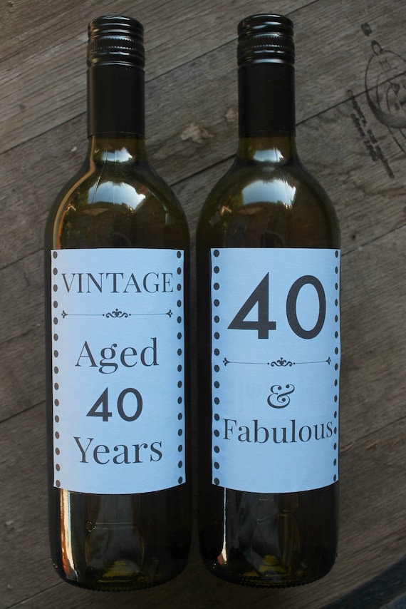 40th Birthday Wine Bottle Labels Blue
