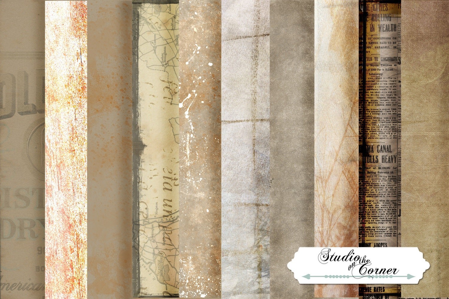 Steampunk Grunge Digital Scrapbook Papers by StudioontheCorner