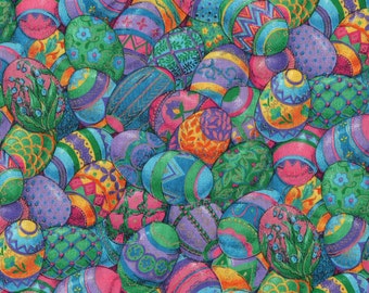Easter Quilt Fabric - Colorful Easter Eggs w/ Metallic Gold Accents ...