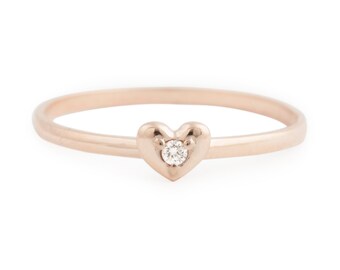 Rose gold heart diamond ring, tiny heart ring, dainty heart ring, tiny ...