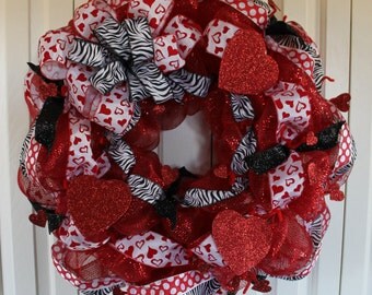 Deco Mesh Red Heart Wreath. Red Heart by MadyBellaDesigns on Etsy