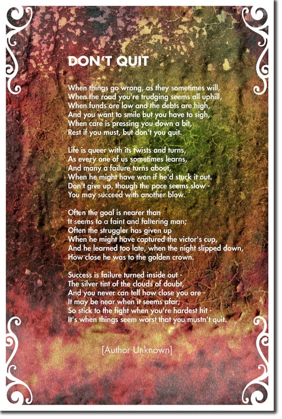 DON'T QUIT Poem Quote Print When things go